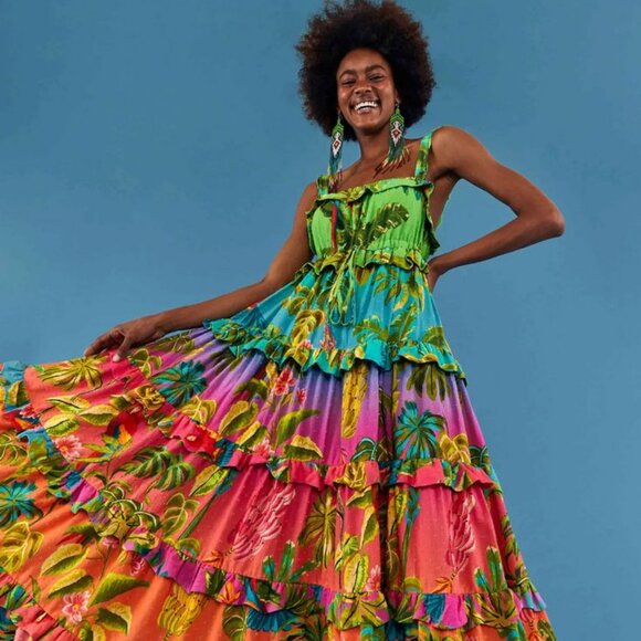 FARM Rio | Dresses | Farm Rio Floral Maxi Ruffle Dress Xs | Poshmark
